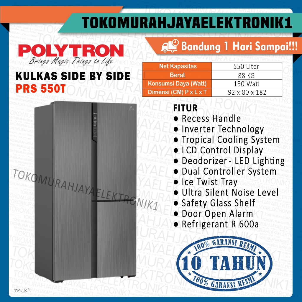 Jual Kulkas Side By Side Polytron 3 Pintu 550 Liter PRS-550T Inverter Garansi Resmi | Shopee ...