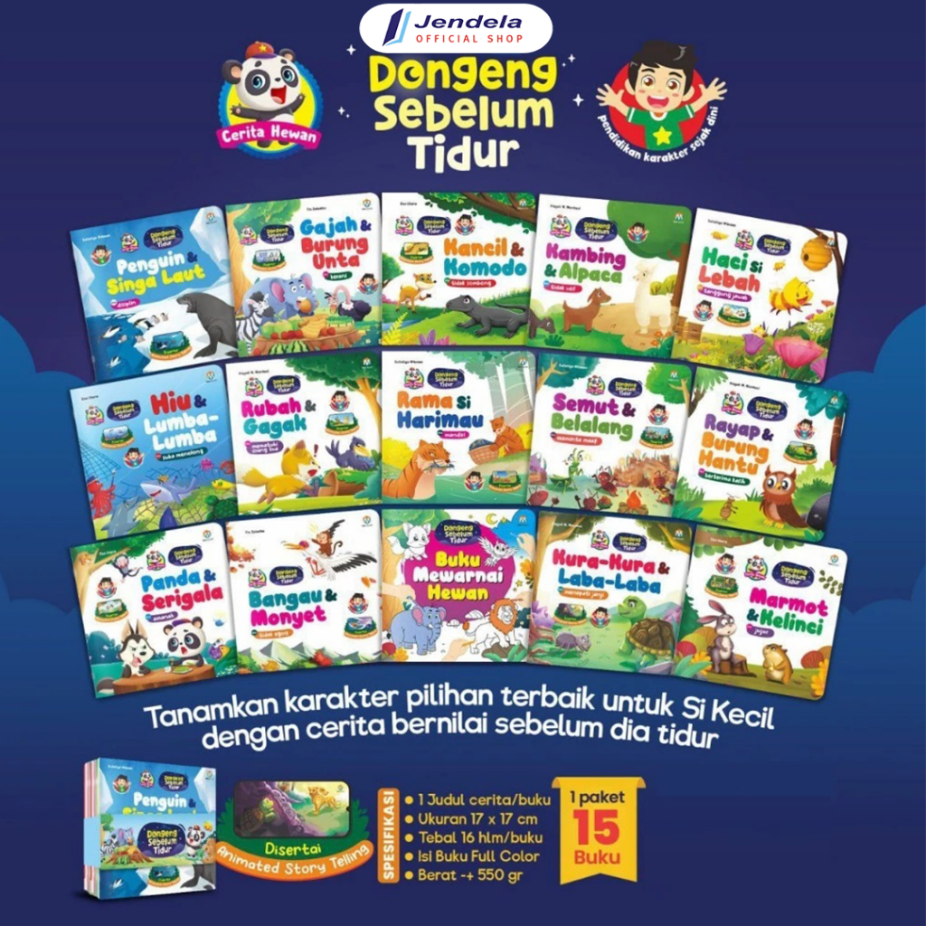 Jual (Isi 15 Buku) Buku Paket Dongeng Cerita Hewan Anak Islami Bergambar Sebelum Pengantar Tidur ...