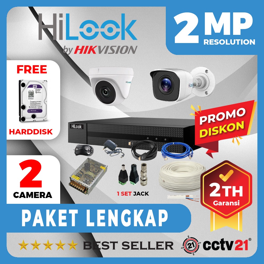 Jual Paket Lengkap 2CH / 2 Channel CCTV HILOOK +DVR 2MP Full HD 1080p ...
