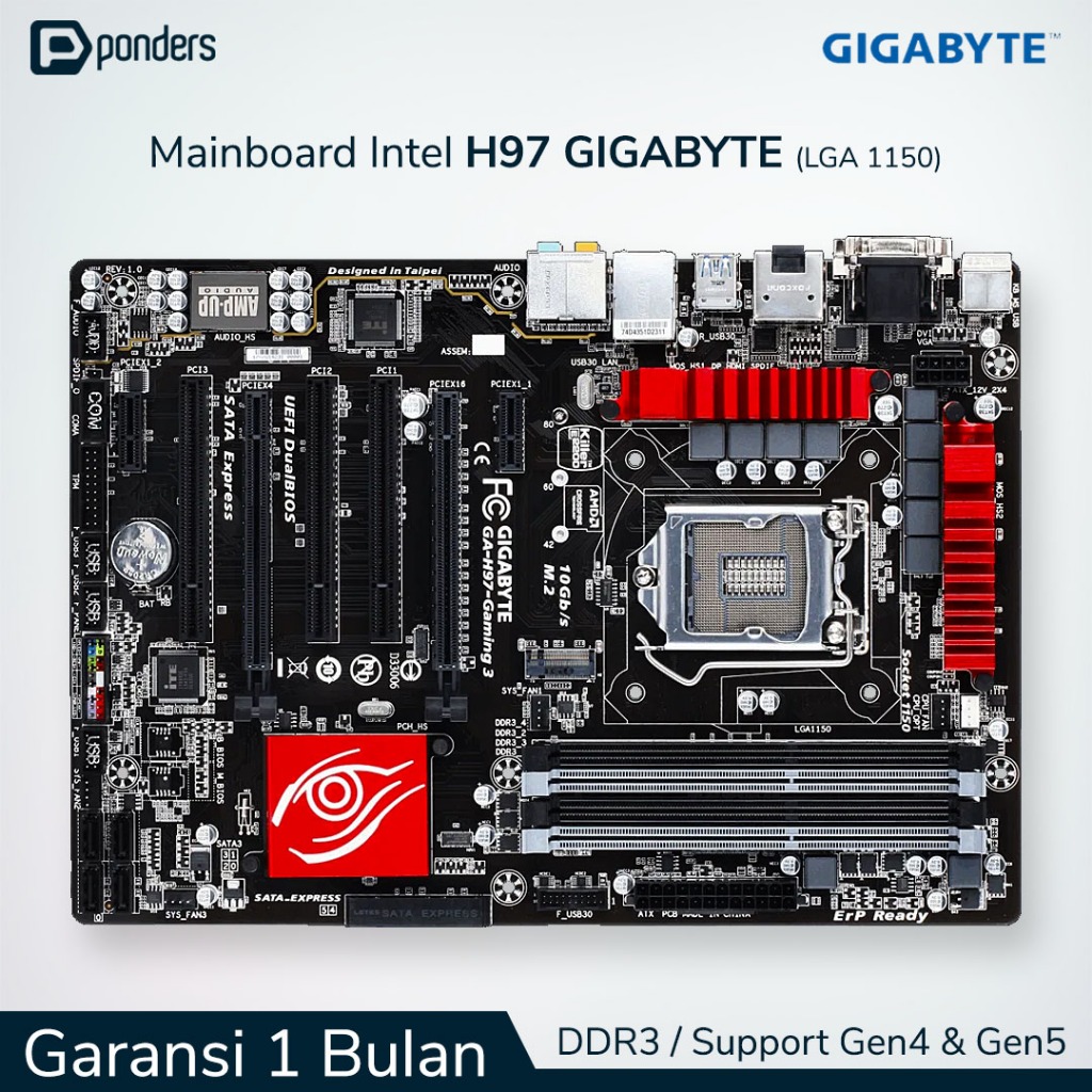 Jual Mainboard Intel Gigabyte H97 LGA 1150 DDR3 Support Gen4 & Gen5 ...