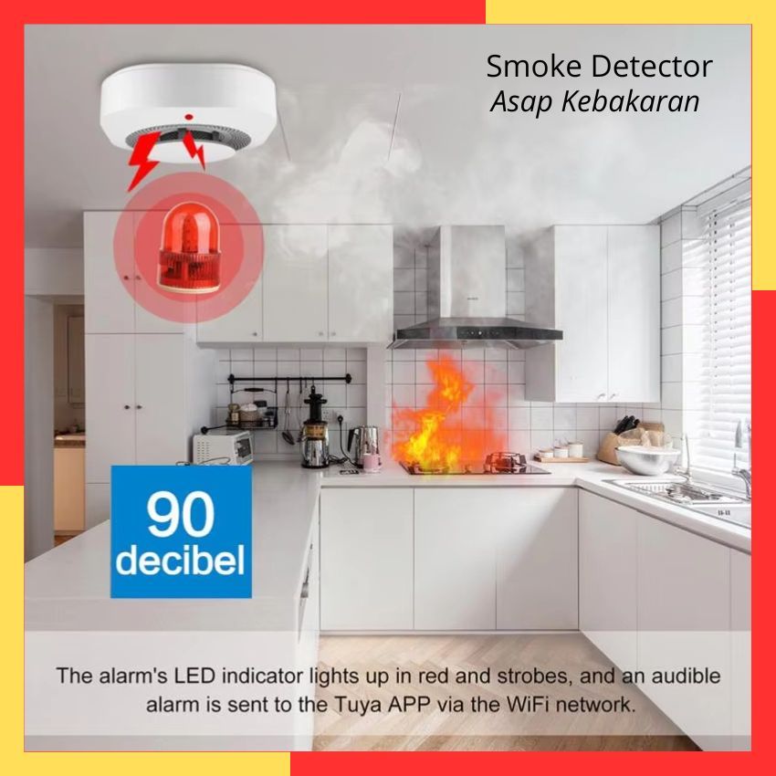 Jual Alat Pendeteksi Asap Kebakaran Smoke Detector WiFi 85dB | Shopee ...