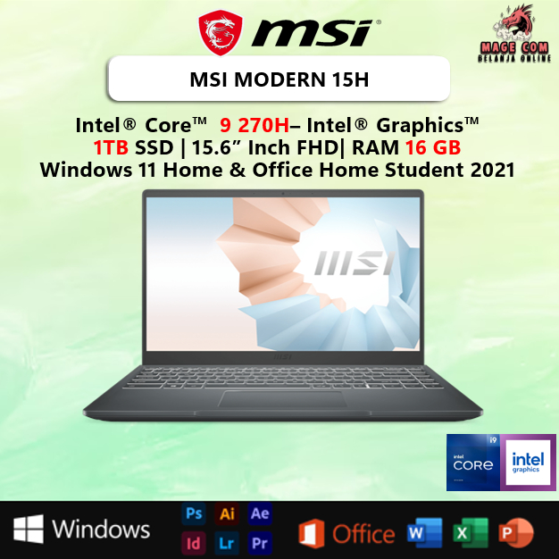 Jual Laptop MSI MODERN 15H CORE 9 270H 16GB 1TB W11+OHS 15.6FHD IPS ...