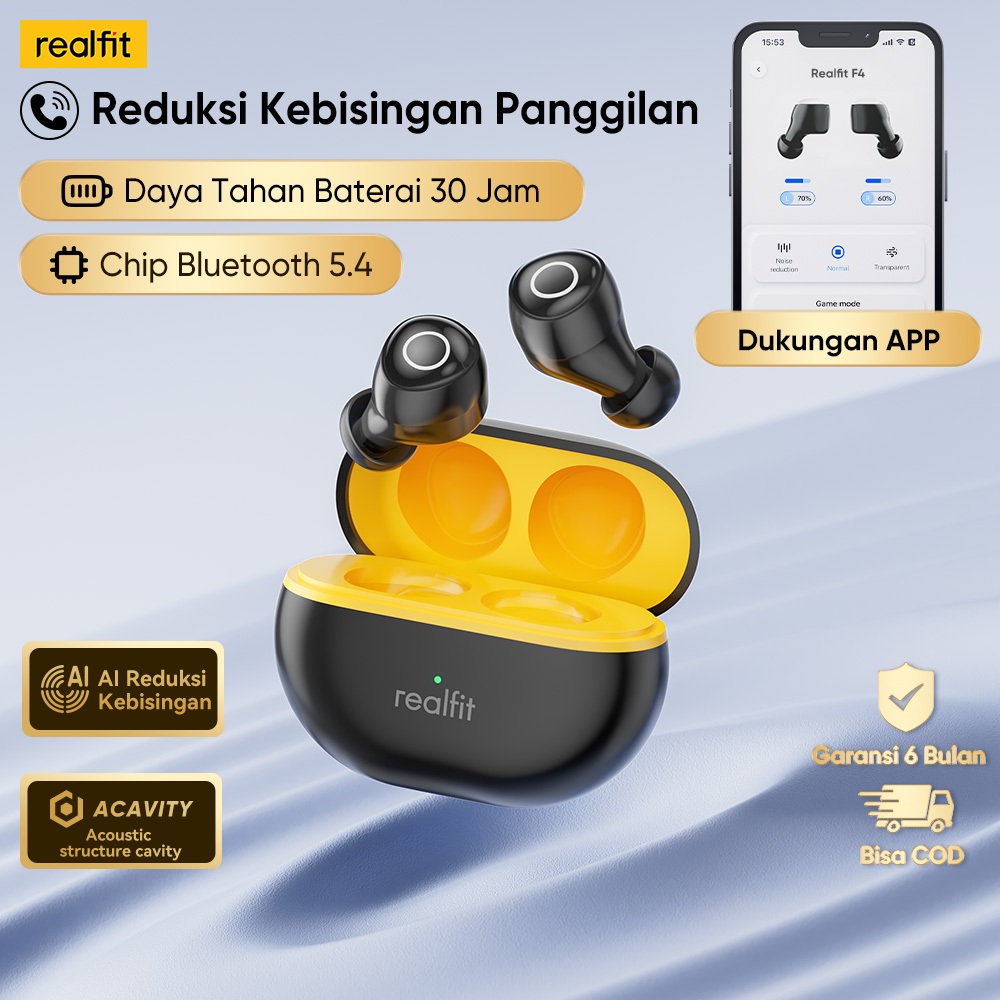 Jual Realfit F4 AI Noise Cancelling Bluetooth Earphone dengan Kontrol ...