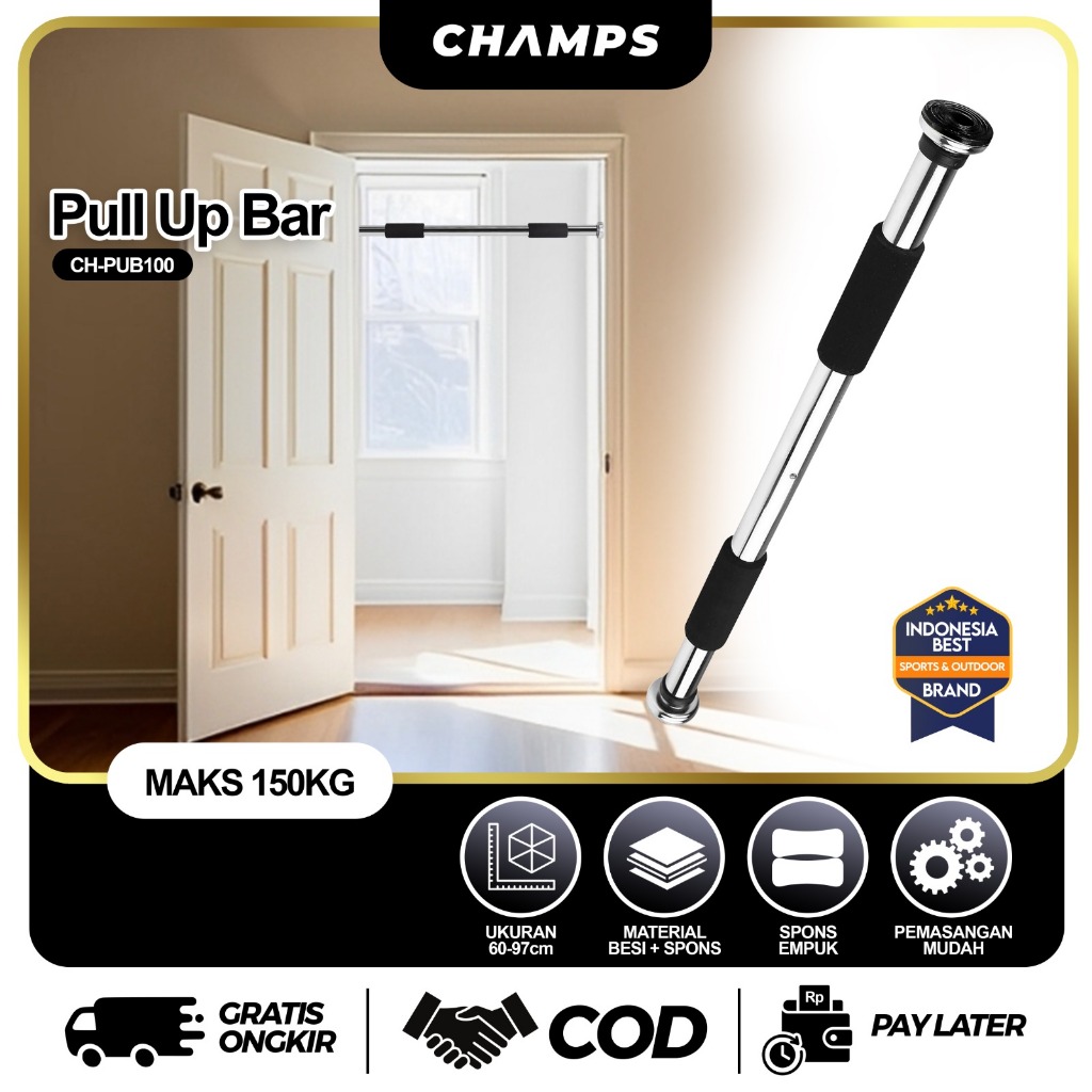 Jual CHAMPS Pull Up Bar 60-97cm Adjustable | Tiang Chin Up Doorway ...