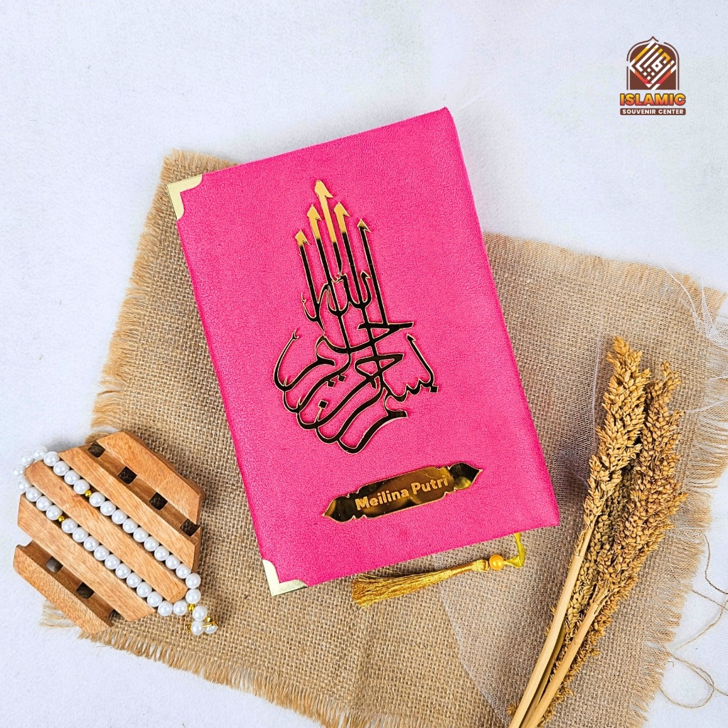 Jual Al Quran Pink Series Custom Nama Akrilik Bahan Beludru Halus ...
