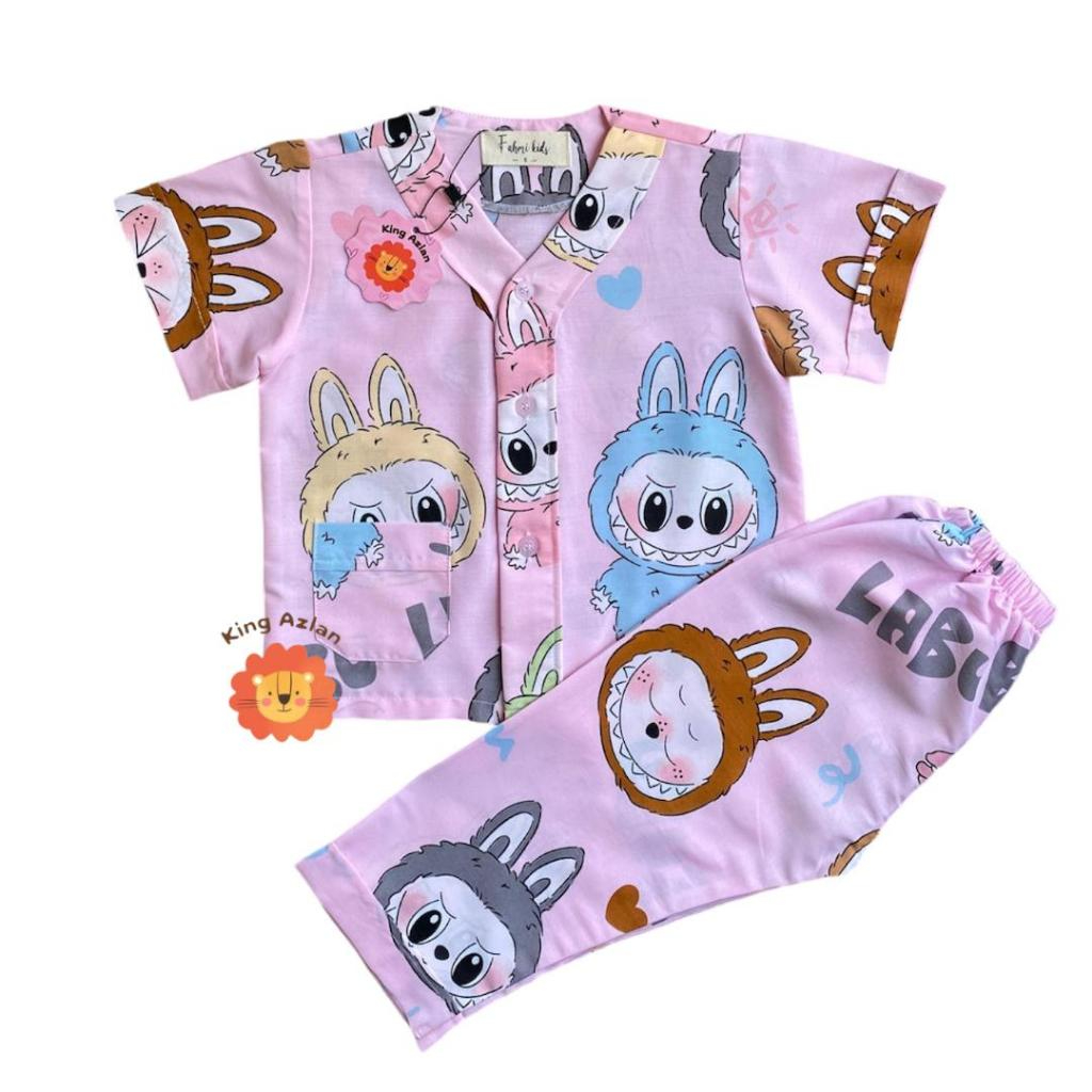 Jual King Azlan Piyama Anak Perempuan Motif Labubu Pink Mat Katun ...