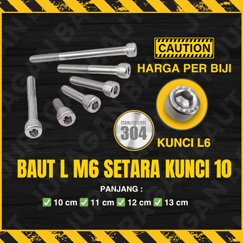 Jual BAUT L STAINLESS M6 ( SETARA BAUT KUNCI 10 | KUNCI L5 | PANJANG 10 - 13 CM ) | Shopee Indonesia