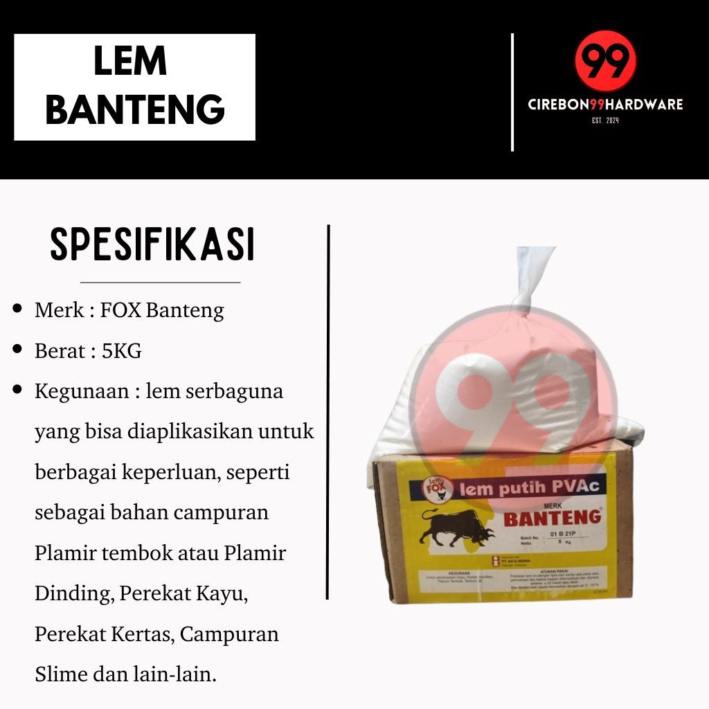 Jual Lem FOX PVAc Putih Banteng Berat 5KG Lem Fox Putih Super | Shopee ...