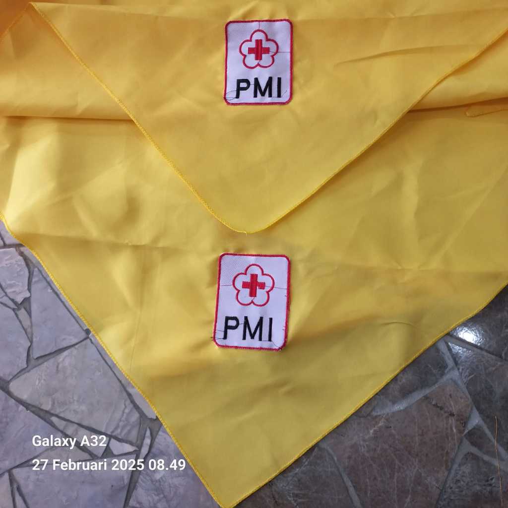 Jual Syal PMI Kuning Kenari bordirkatun halus logo kotak bijian kuning ...