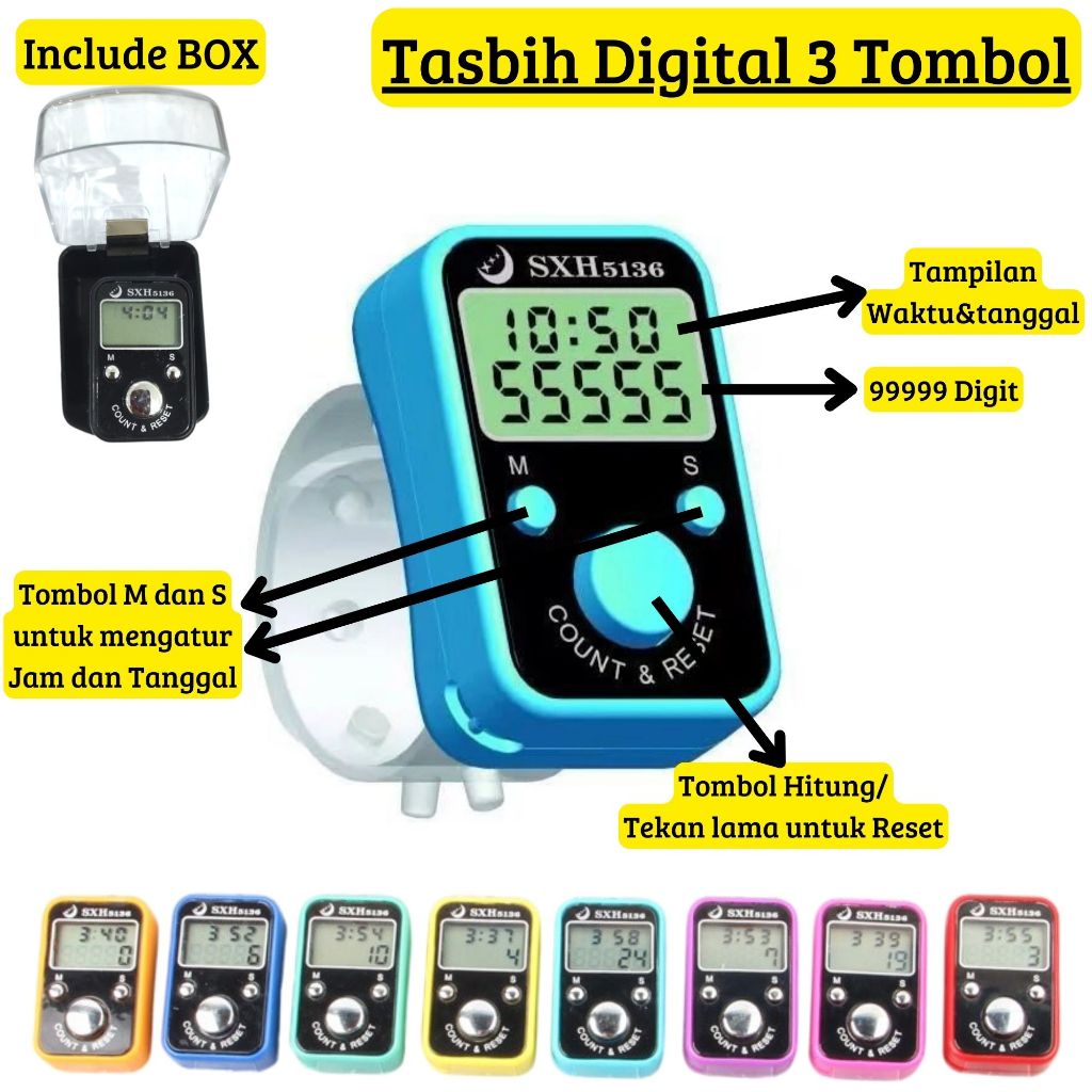 Jual Tasbih Digital Mini Tanggal dan JAM / Digital Finger Counter 3 ...