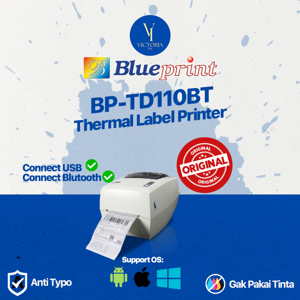 Jual Barcode Printer Thermal Label Resi Pengiriman A6 Blueprint TD110BT ...