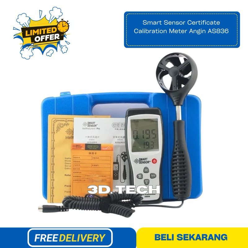Jual Anemometer Smart Sensor Certificate Calibration Meter Angin AS836 ...
