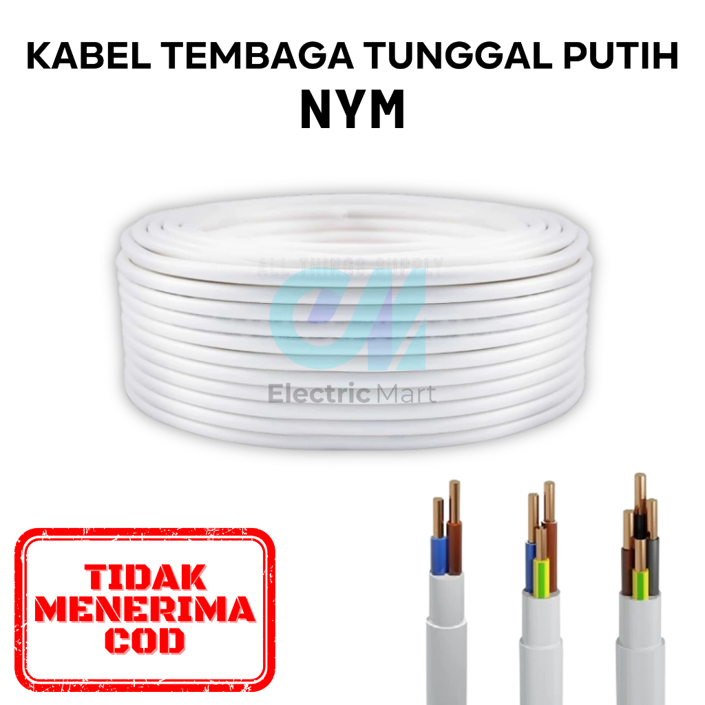 Jual Eterna Kabel NYM 2x1,5 Roll 50 100 Meter Kabel Listrik Putih 2 Tembaga Kawat Tunggal Engkel ...