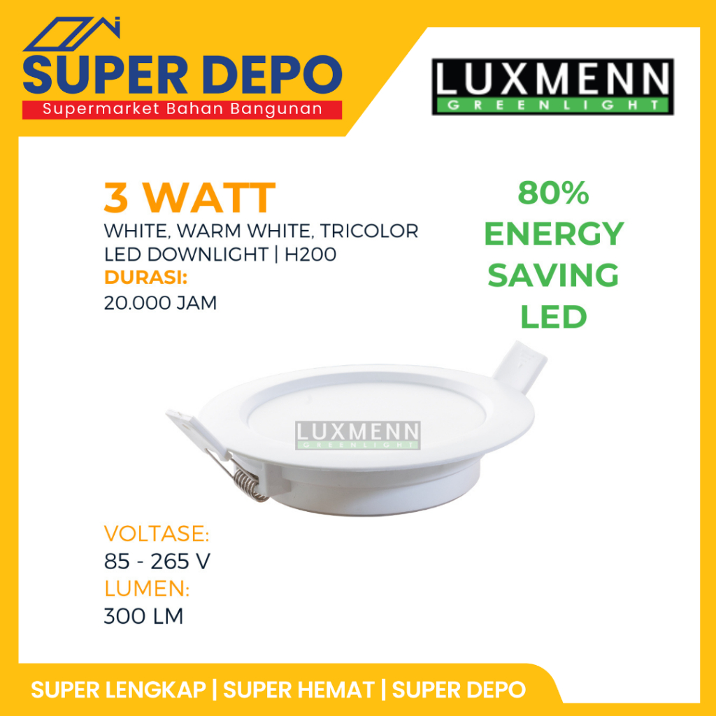 Jual LAMPU LED INBOW DOWNLIGHT LUXMENN - TRICOLOR H200 3 WATT | Shopee ...