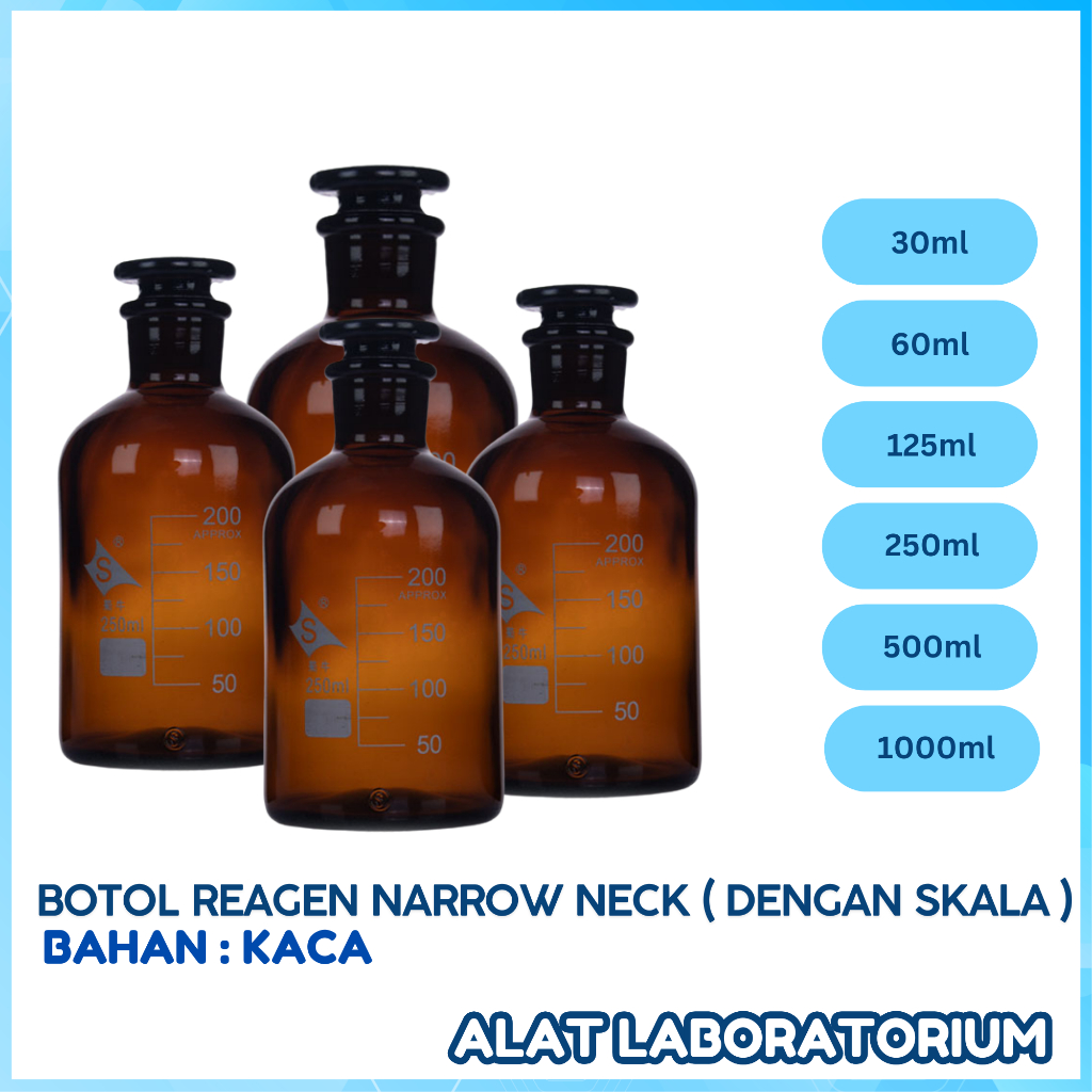 Product image BOTOL REAGEN KACA DENGAN SKALA ( NARROW NECK ) - AMBER ...