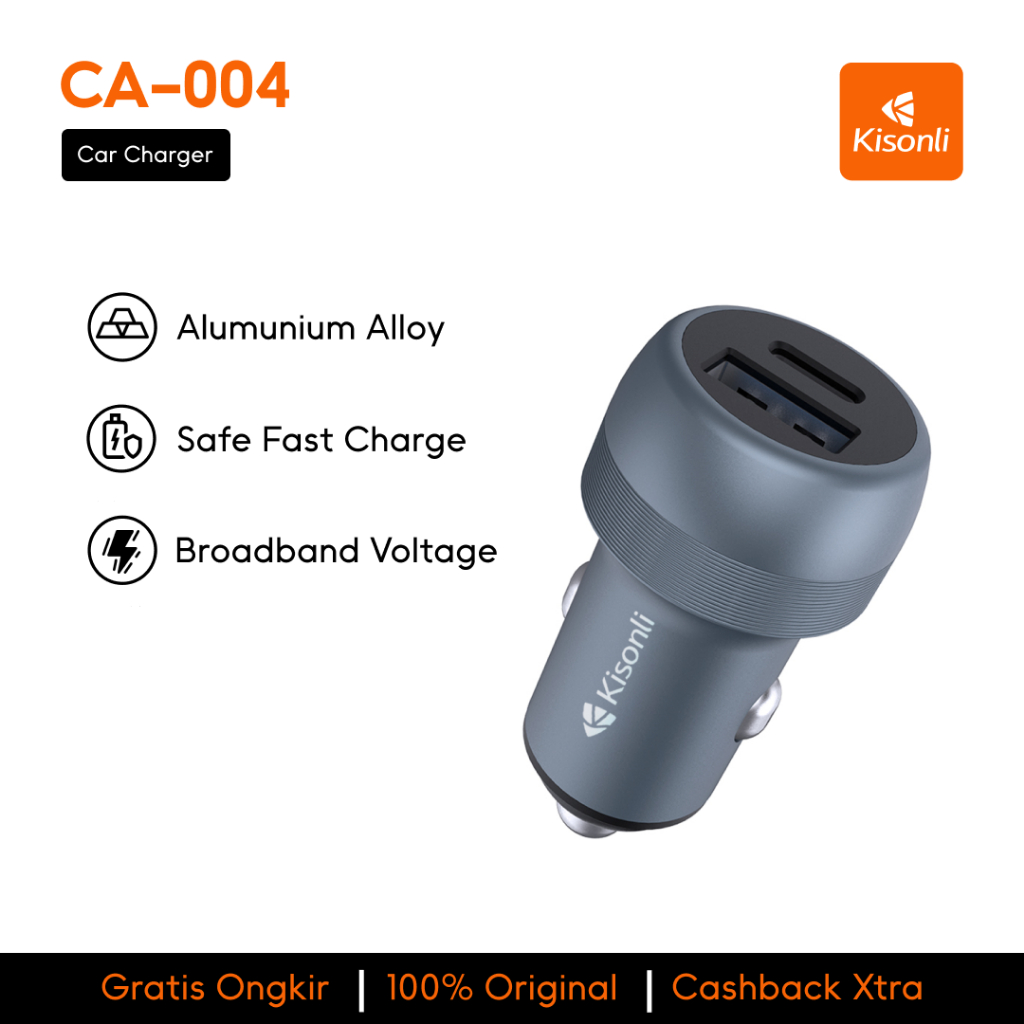 Jual KISONLI Car Charger Dual Port USB+Type-C 100W Charger Mobil Fast Charging CA-004 | Shopee ...