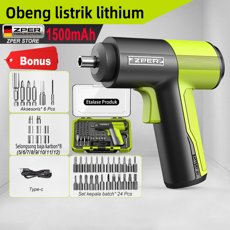 Jual ZPER 1500mAh Mesin Bor Baterai 4V Obeng Listrik Cordless Drill ...