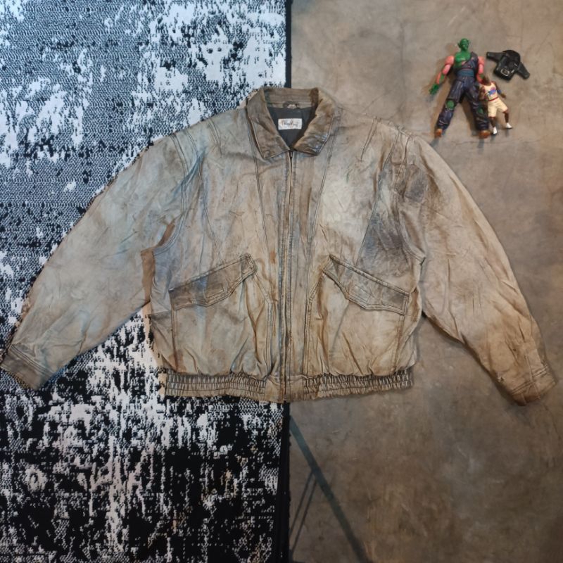 Jual Vintage Bomber Leather Jacket Patina Looks Philippe Monet | Shopee ...