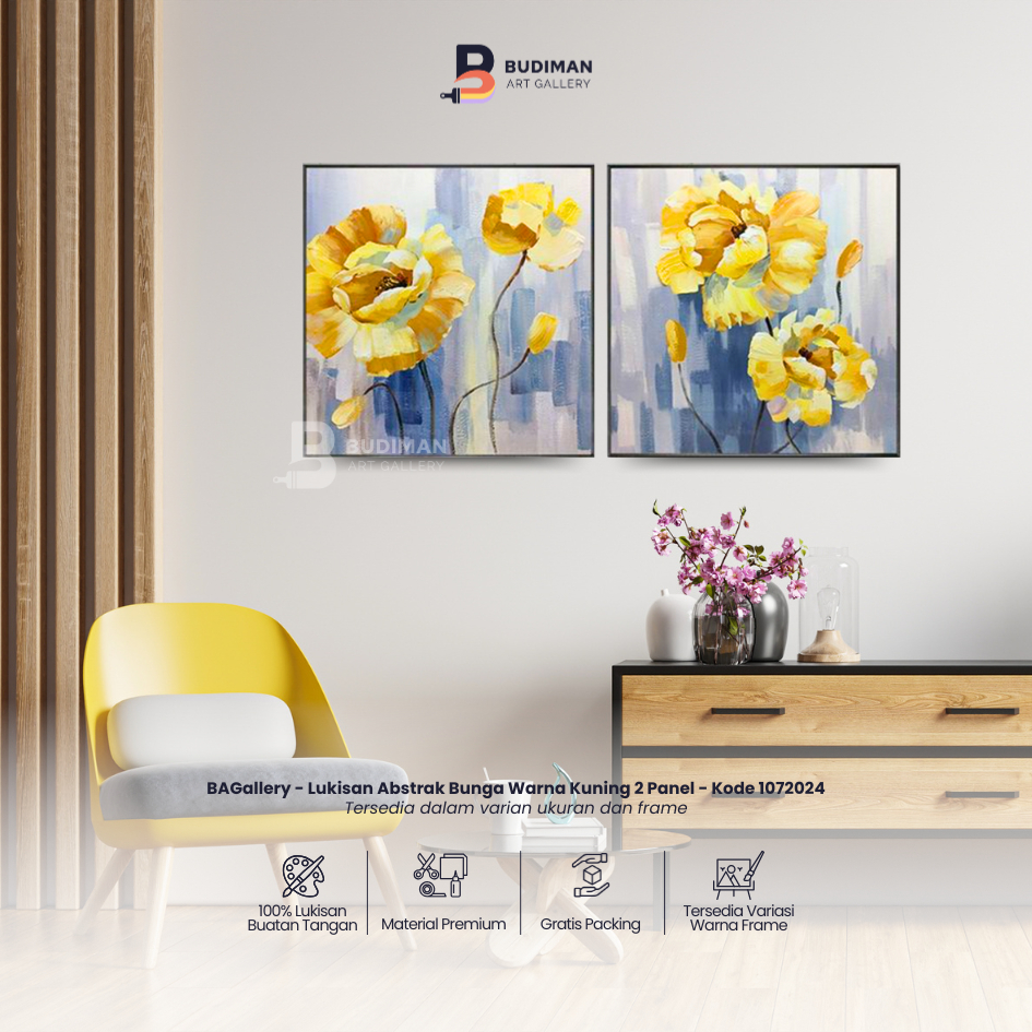 Jual BAGallery - Lukisan Hiasan Dinding Estetik Bunga Warna Kuning 2 ...