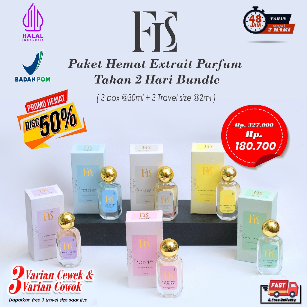 Jual Dapat 2 box dan 3 Travel Size FLS Extrait de Parfum Glitter 6 ...