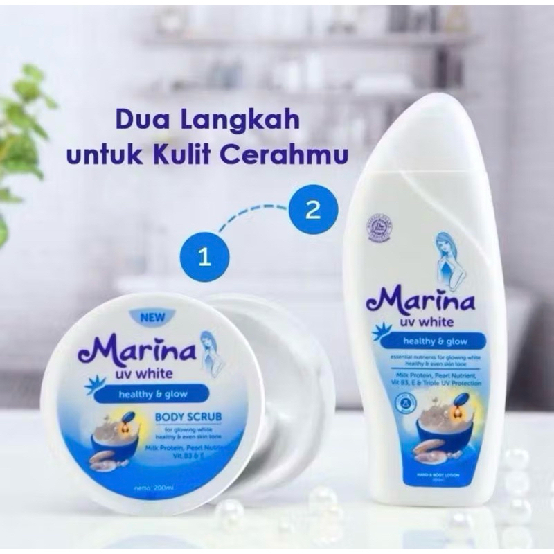 Jual Paket Body Marina Lotion Biru 185ML + Body Scrub 185ml | Shopee Indonesia