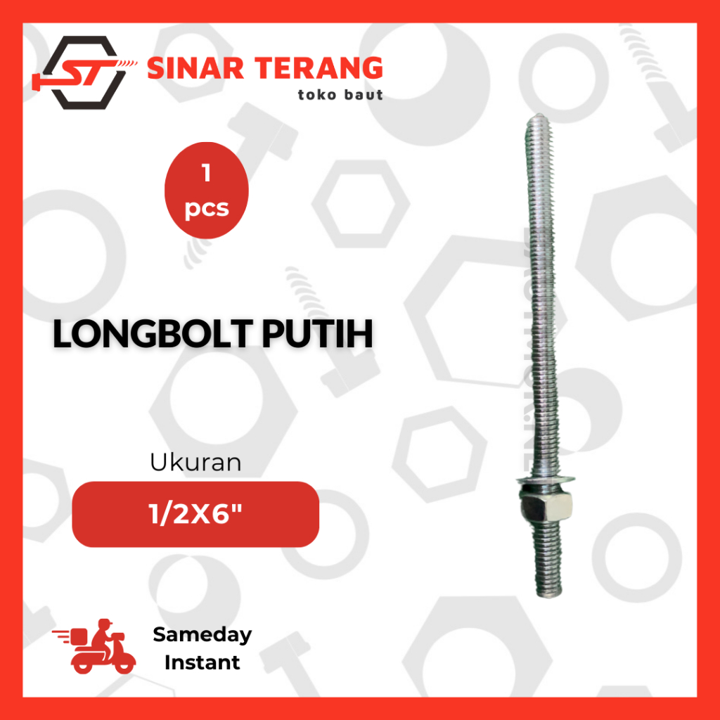 Jual Aksesories Baut Rumah RISHA - Longbolt Putih 1/2 x 6 inch long ...