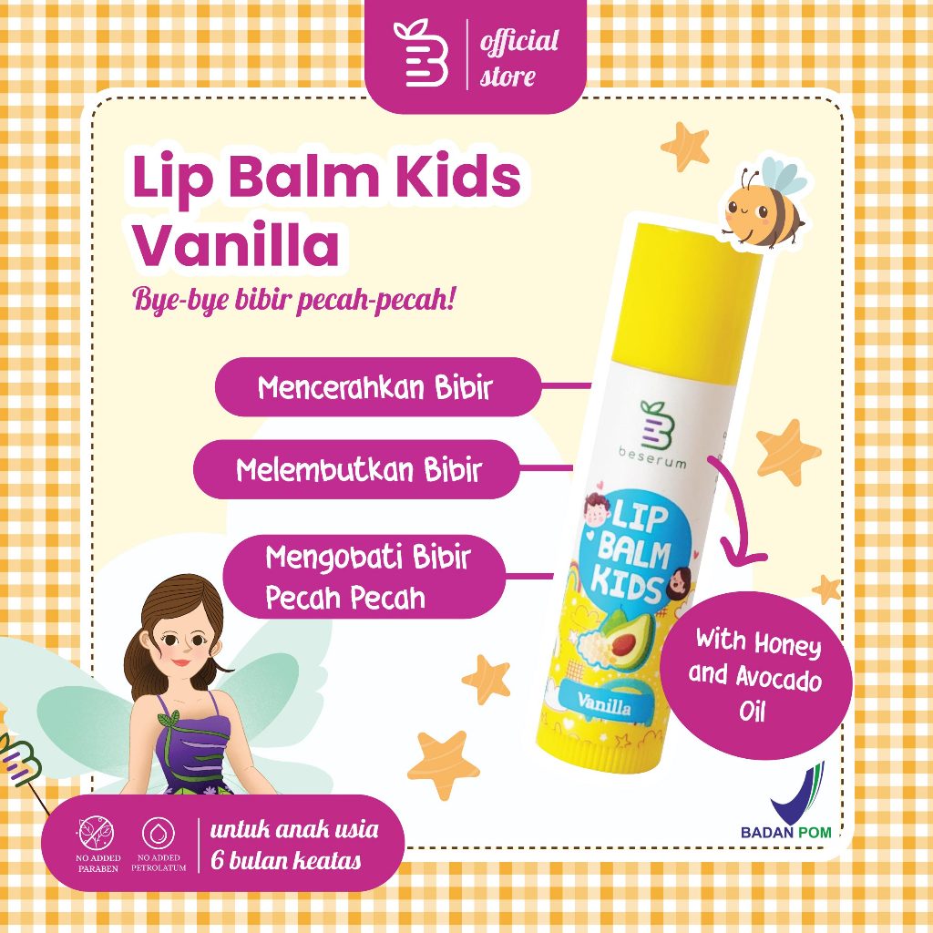 Jual BESERUM Natural Lip Balm Kids Vanilla / Lip Balm Anak / Baby Lip ...
