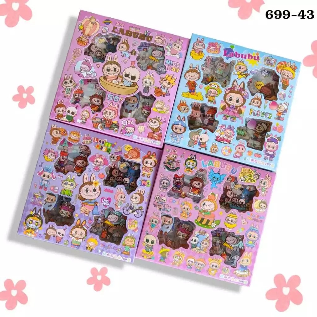 Jual Sticker Labubu 100 Lembar - Stiker Waterproof 4 Warna Rainbow ...