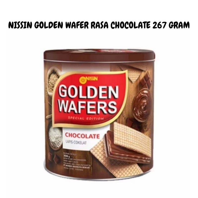 Jual NISSIN GOLDEN WAFER RASA CHOCOLATE/COKLAT KEMASAN KALENG 267 GRAM ...