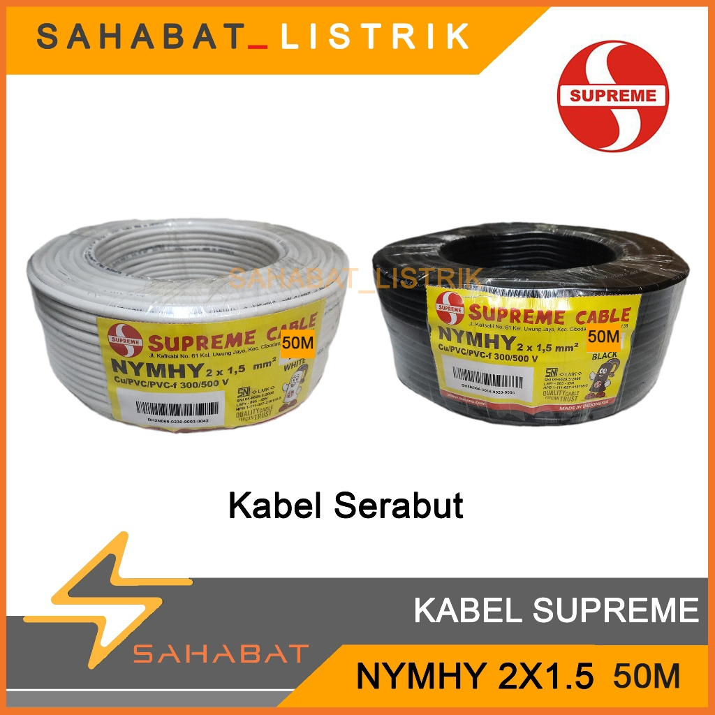 Jual KABEL SUPREME SERABUT NYMHY/ NYYHY 2X1.5 MM 50M | Shopee Indonesia
