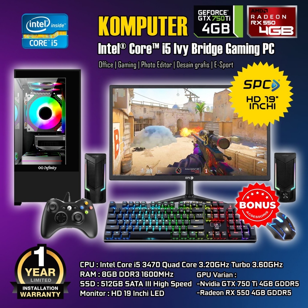 Jual KOMPUTER PC GAMING RAKITAN FULL SET | Intel Core i5 3470 | RAM 8GB ...