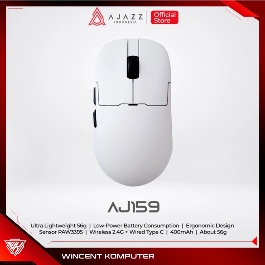 Jual Mouse Gaming Dual Mode PAW3395 up to 26000 DPI Ajazz AJ159 White Putih | Shopee Indonesia
