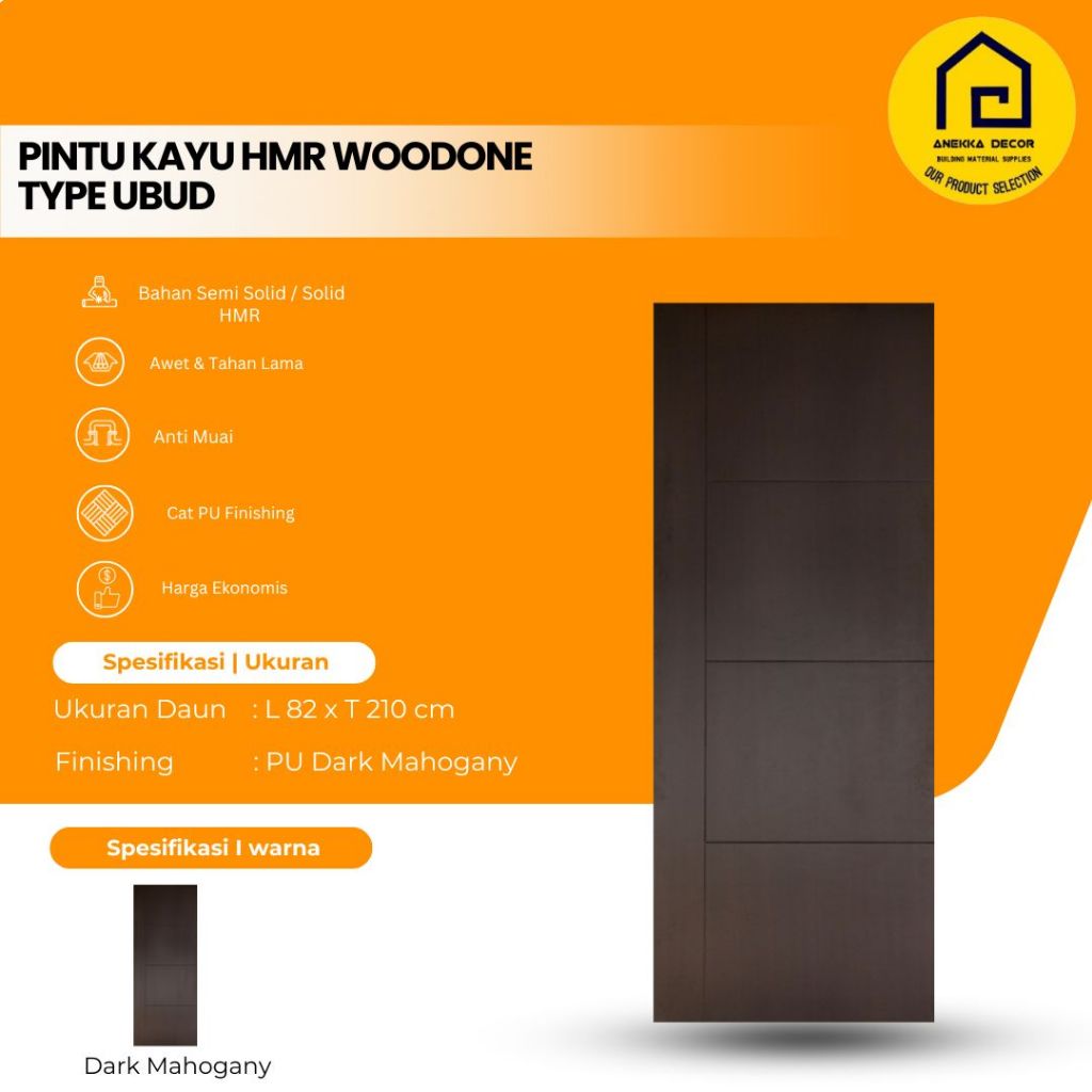 Jual WOODONE Daun pintu kayu Engineering HMR type UBUD ukuran 82 x 210 ...