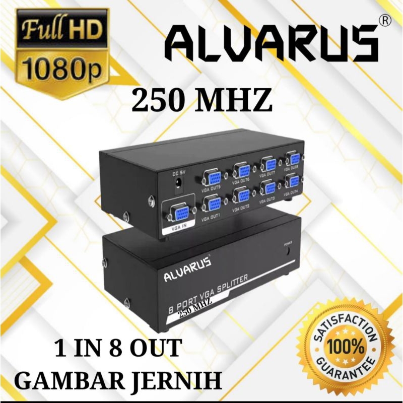 Jual ORI VGA SPLITER 1 to 8 PORT 250MHZ WITH ADAPTOR/ VGA SPLITTER 8 PORT FULL HD ALVARUS ...