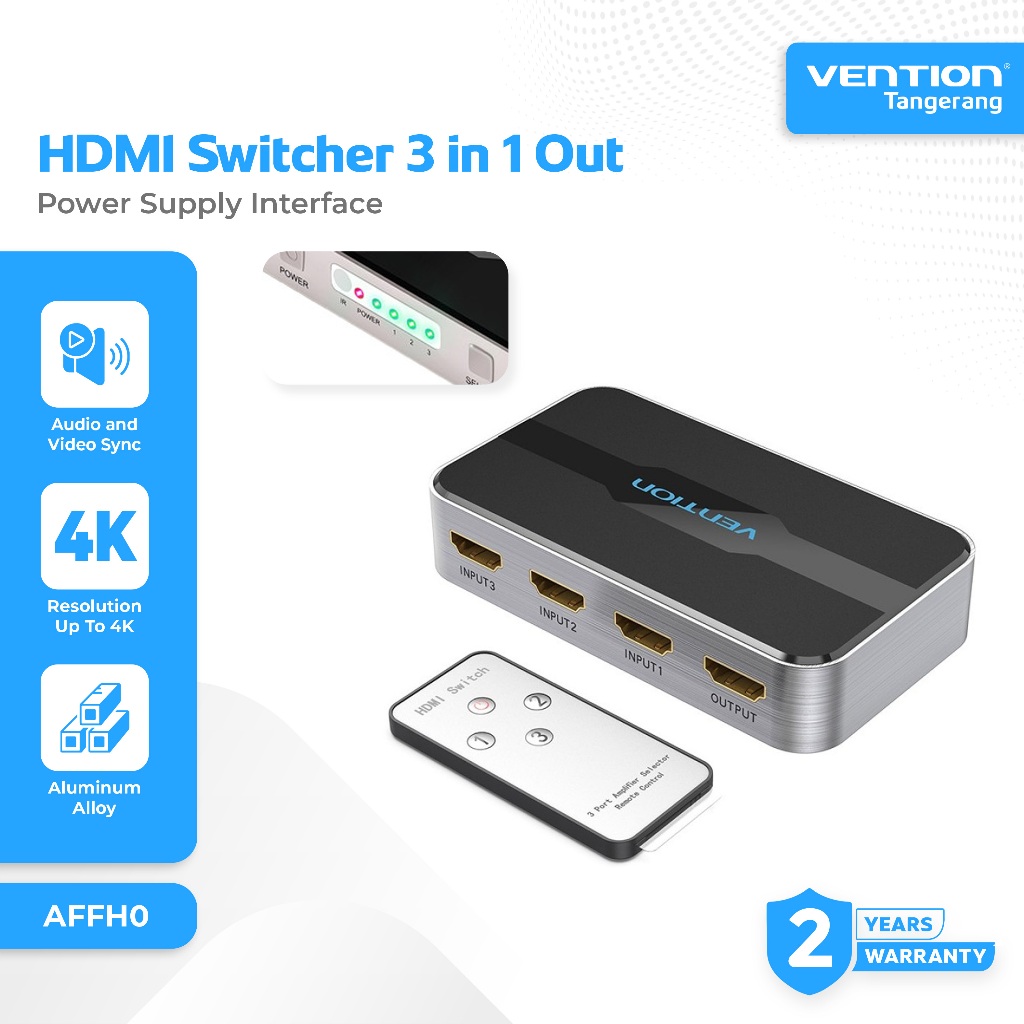 Jual Vention HDMI Switcher 3 in 1 out 4K Full HD with Power Cable ...