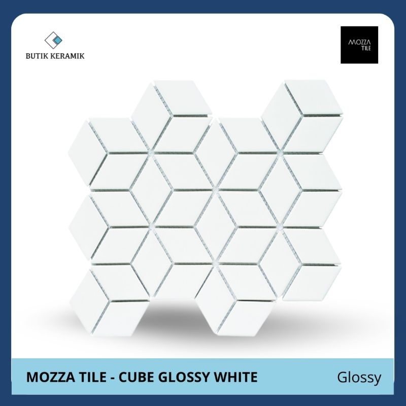 Jual Keramik Mosaic Cube | Mozza Tile | Cube Glossy White | Keramik ...