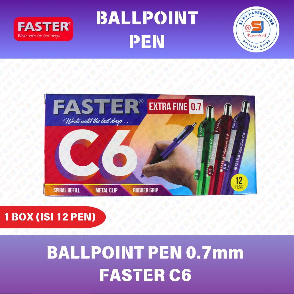 Jual BALLPOINT PEN 0.7mm FASTER C6 (1 BOX ISI 12 PEN) | Shopee Indonesia