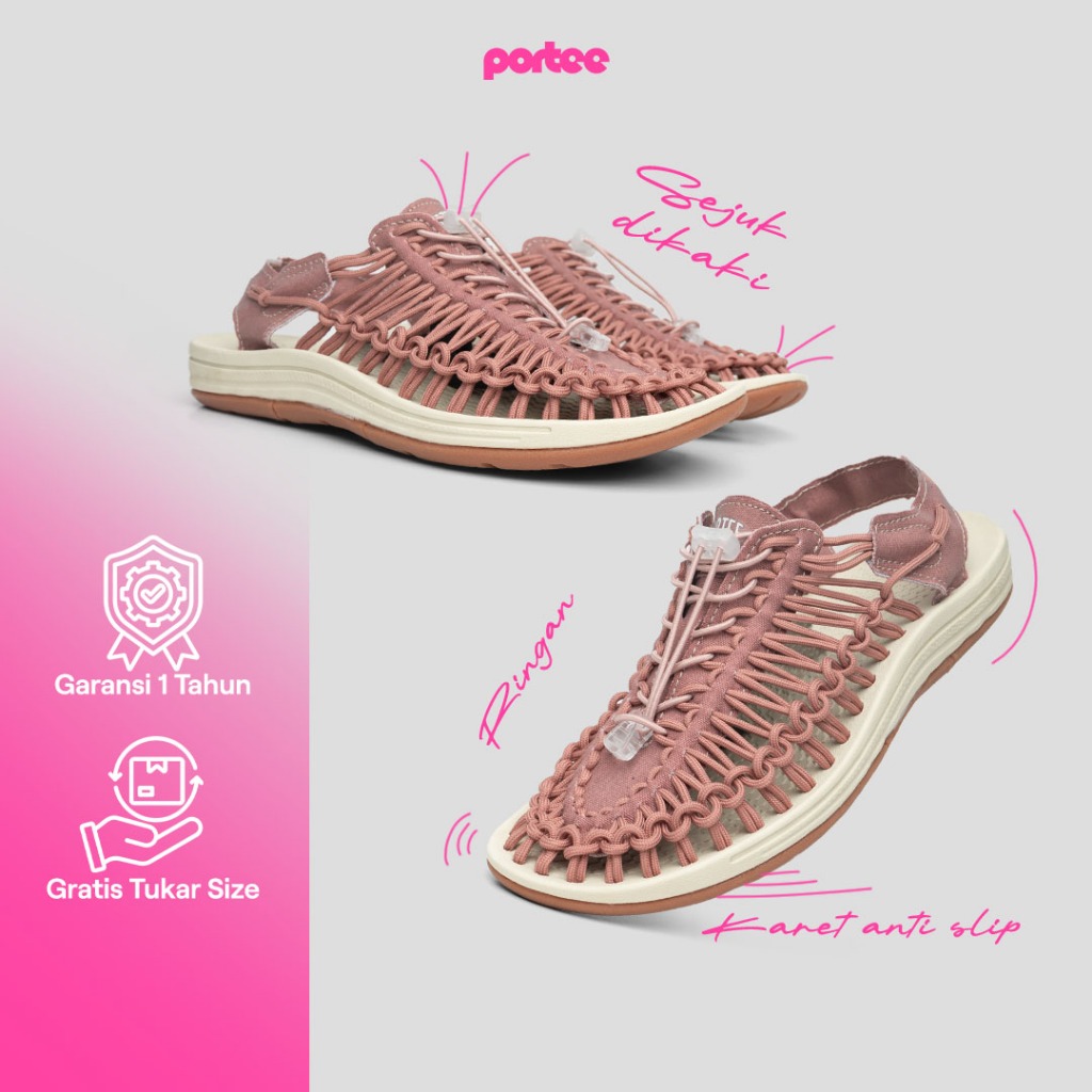 Jual Sandal Wanita Portee Goods Loom Sandal Kanvas Pink Sandal Outdoor ...