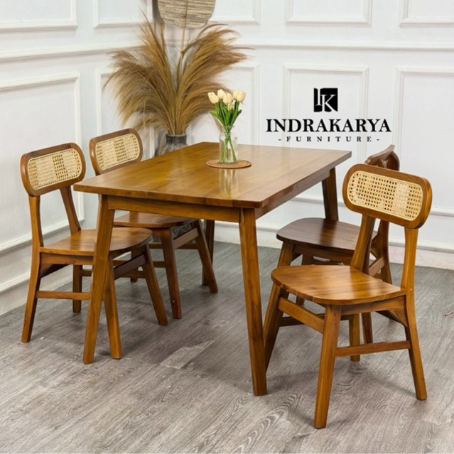 Jual Meja Makan Set Kursi Ropan Rotan 4pcs Kayu Jati Tpk Jepara | Shopee Indonesia