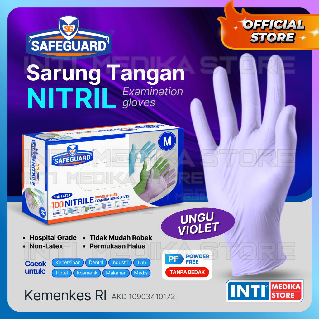 Jual SAFEGUARD - Sarung Tangan Nitril UNGU POWDER FREE Tanpa Tepung ...