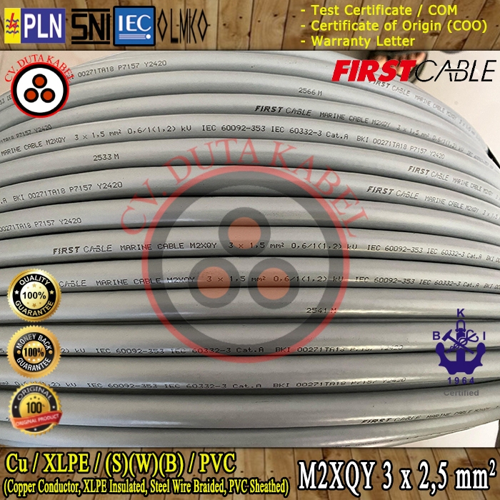 Jual Marine Cable - M2XQY 3x1,5 mm2 (Cu/XLPE/SWB/PVC) Grey / 3x1.5 mm2 ...