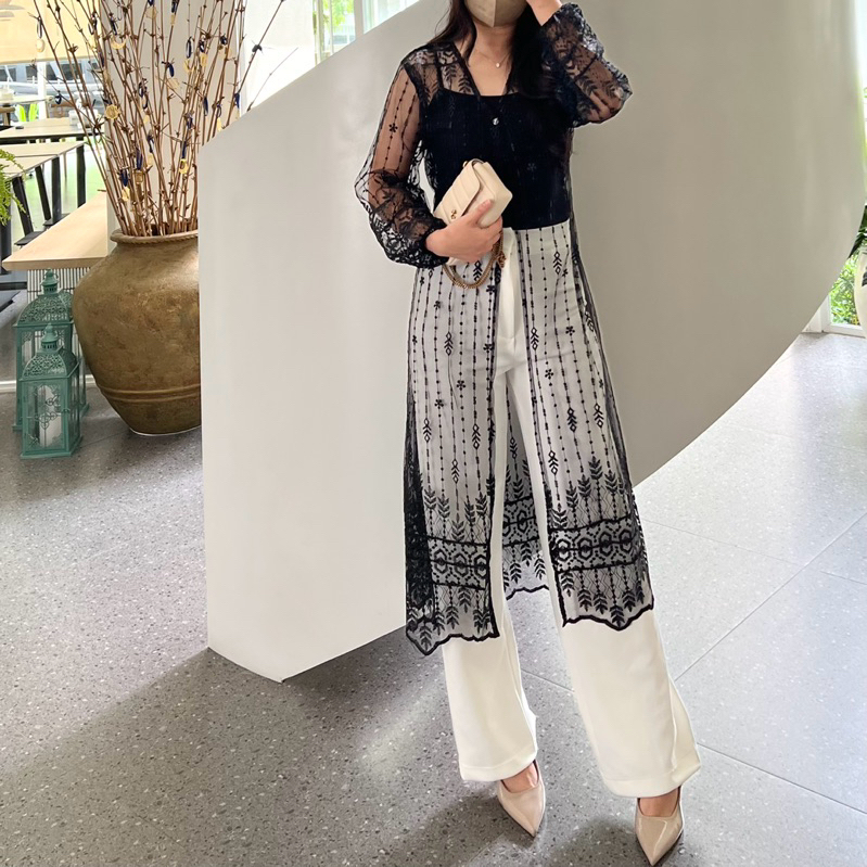 Jual NEWARRIVAL Yasmin Outer Tunik Brukat Dress Putih Lebaran Hijab ...