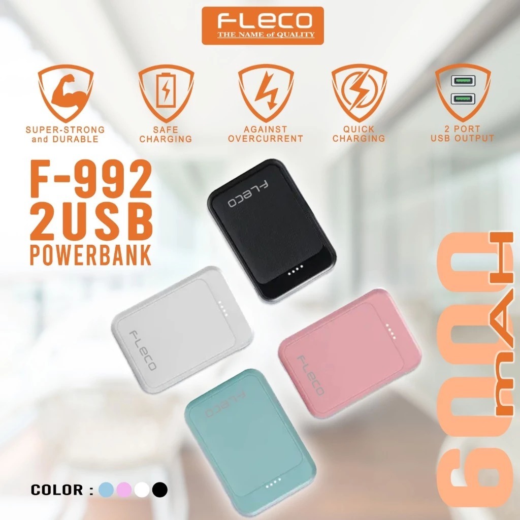 Jual Powerbank Fleco F992 6.000mah Pd 30w Fast Charging Power Bank Led ...