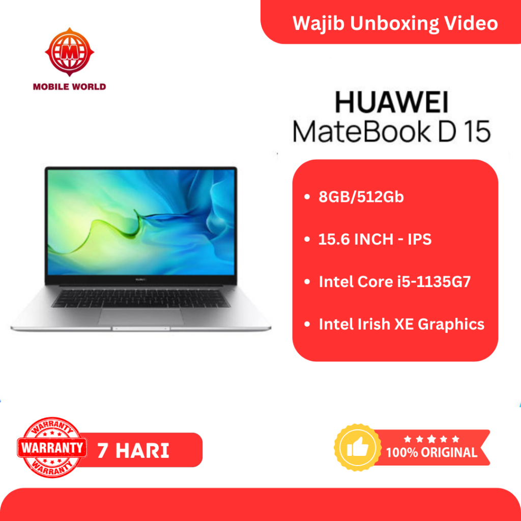 Jual Mobile World HUAWEI MATEBOOK D15 Intel Core i5-1135G7 8GB 512GB ...