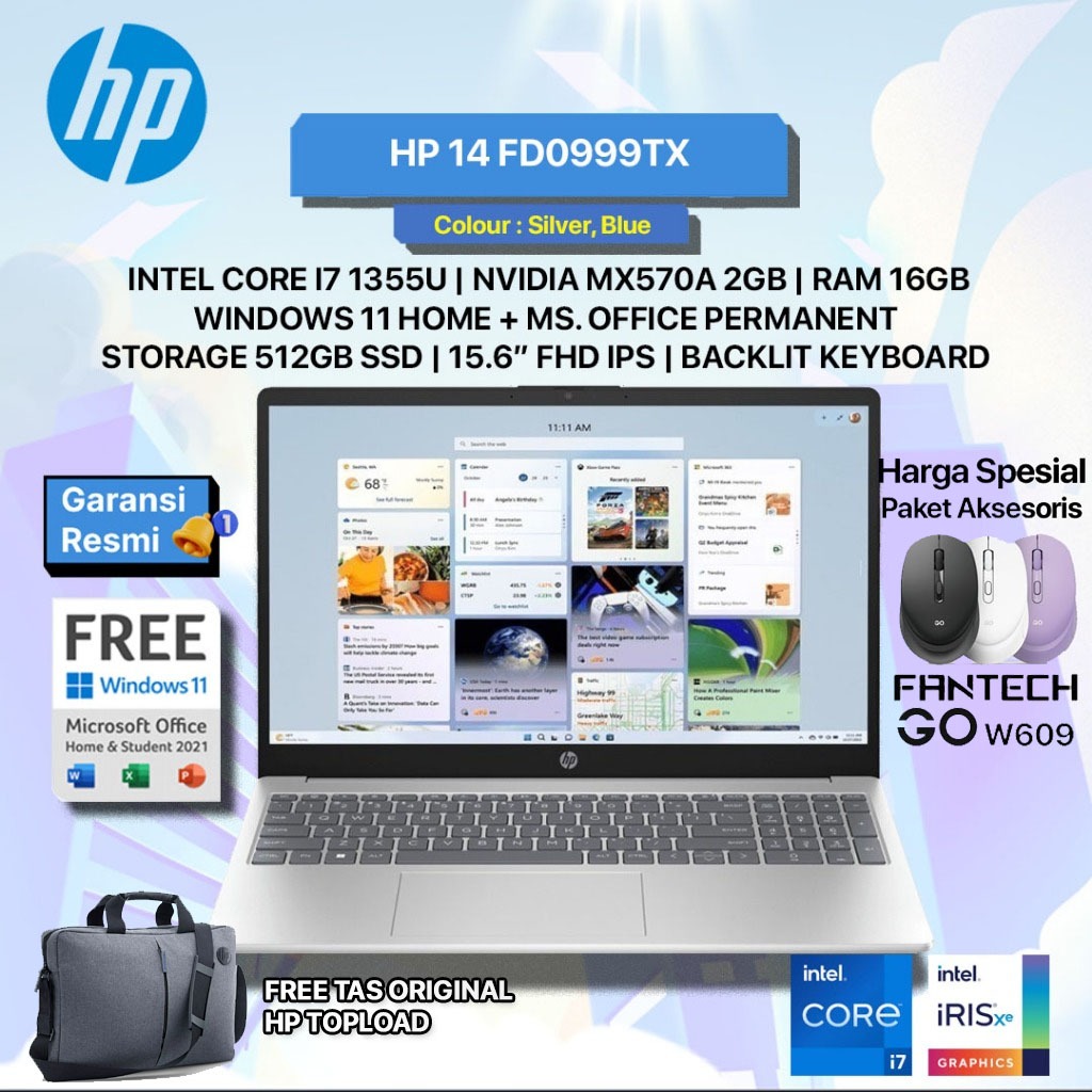 Jual LAPTOP HP INTEL CORE I7 1355 MX570A 16GB 512GB W11+OHS 15.6FHD IPS ...