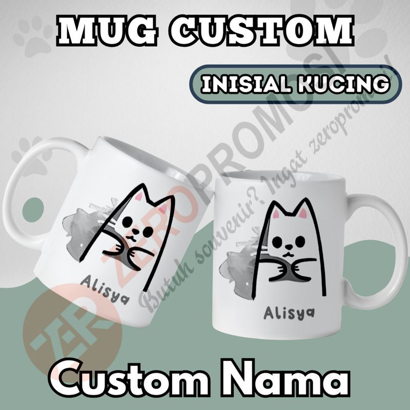 Jual Mug Custom Inisial Kucing Request Nama Bisa Satuan | Shopee Indonesia
