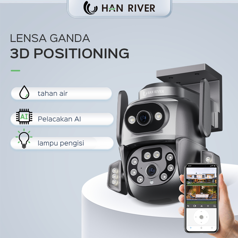 Jual HAN RIVER CCTV 6MP Kamera Pengawas Outdoor 360° Dual Lens Resolusi ...
