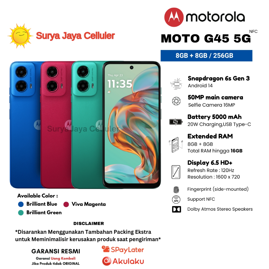 Jual HP Motorola Moto G45 5G NFC 8GB / 256GB (GARANSI RESMI MOTOROLA 1 TAHUN) | Shopee Indonesia
