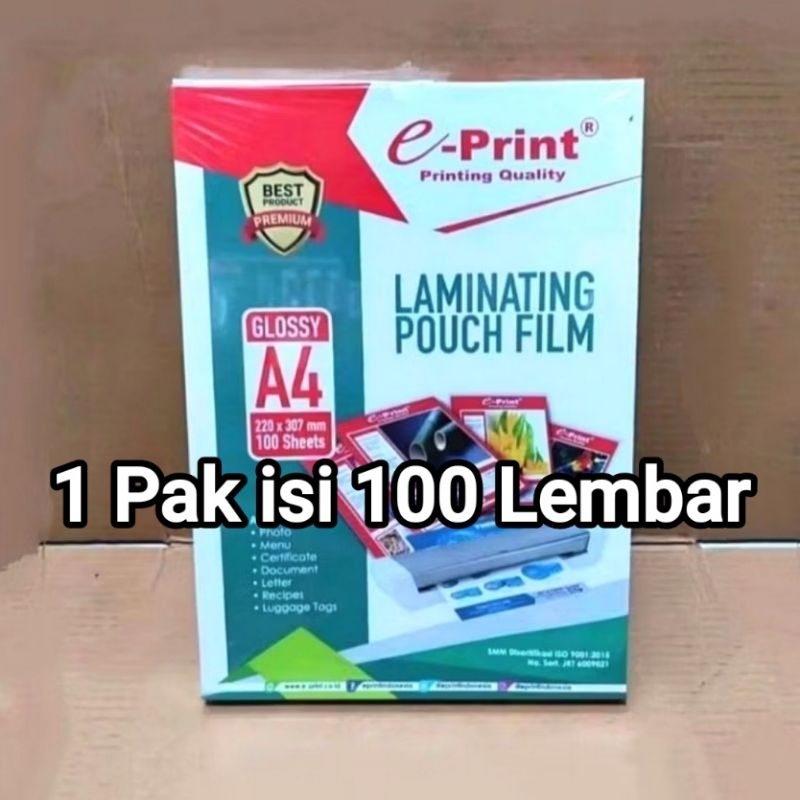 Jual 1 Pak Plastik Laminating A4 Isi 100 Lembar EPRINT ( Packing Aman ...