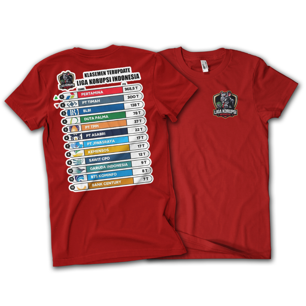 Jual Kaos T Shirt Baju Distro Unisex klasemen liga korupsi combed 24 s | Shopee Indonesia